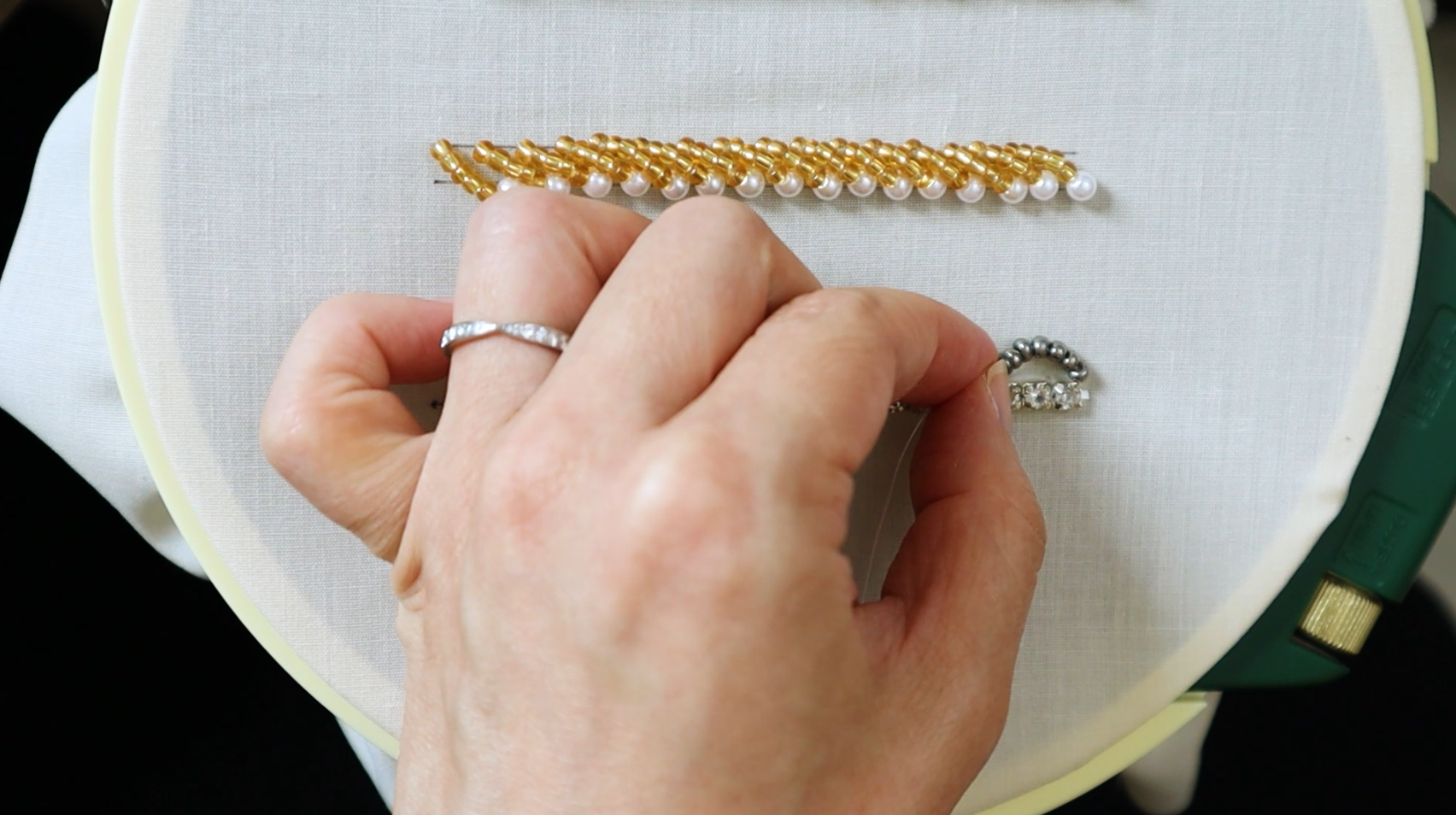 Shape-beads-into-small-arch-for-bead-embroidery - SPARKLY BELLY